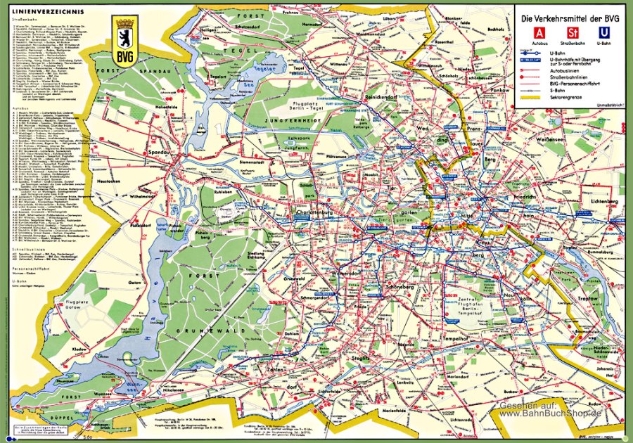 Liniennetz (Stadtplan) BVG-West Mai 1960 Nachdruck - BahnBuchShop.de ...