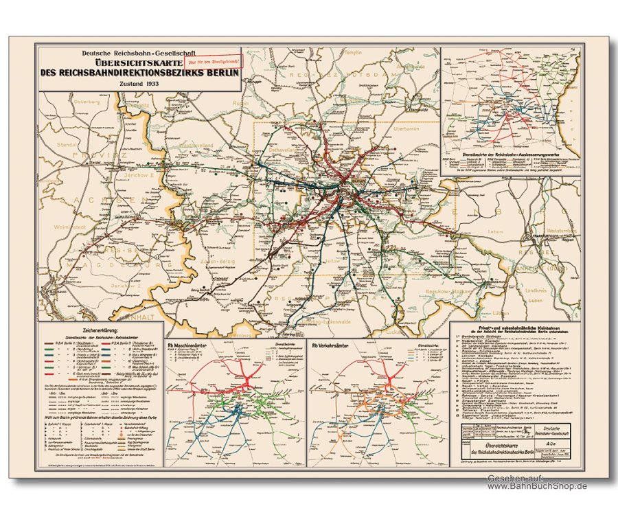 Eisenbahnkarte der Reichsbahndirektion Berlin 1933 Poster - BahnBuchS ...